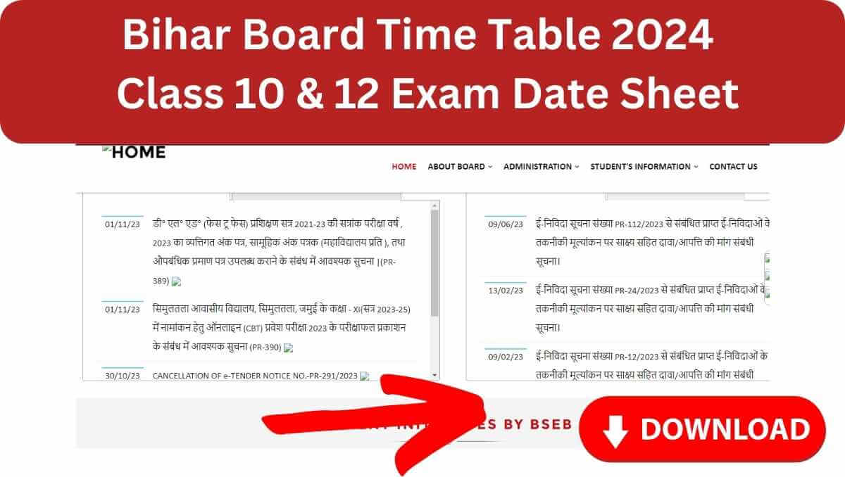 Bihar Board Time Table 2024, Class 10 & 12 Exam Date Sheet - Smart Classes