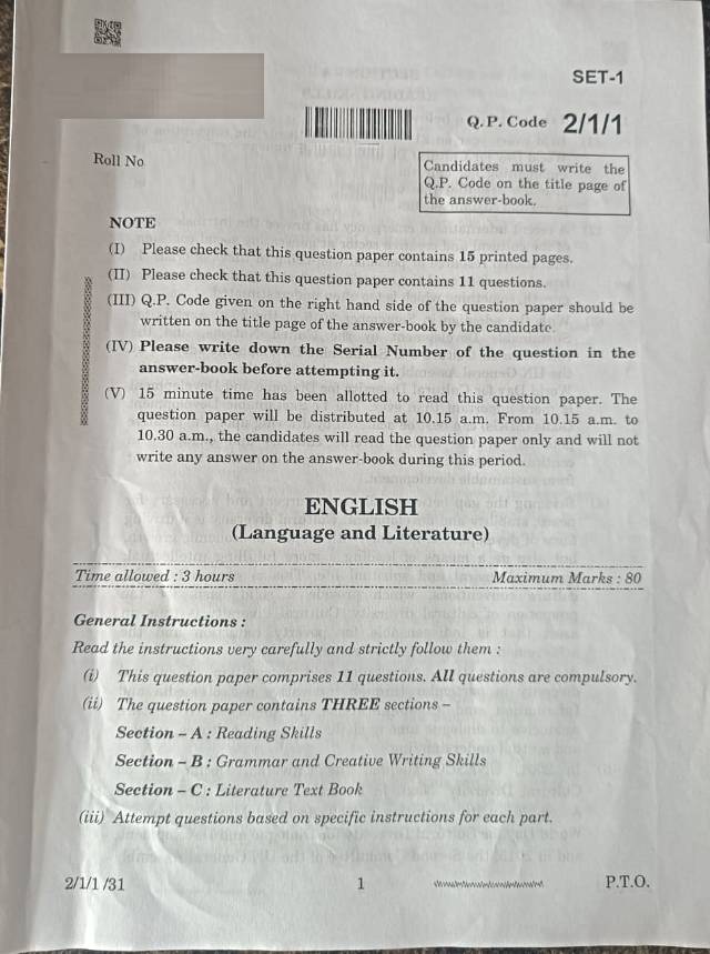CBSE Class 10 English Question Paper 2024 PDF All Sets Smart Classes